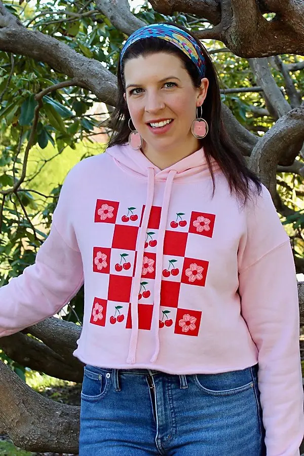OVERSEASONED Cherry Picnic Cropped Hoodie - Pink