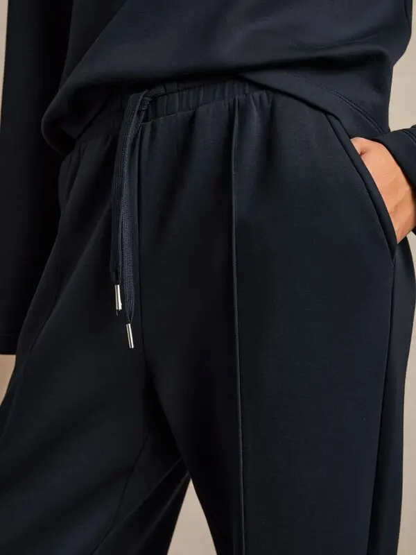 REISS Sophia Interlock Jersey Pintuck Drawstring Joggers - Navy