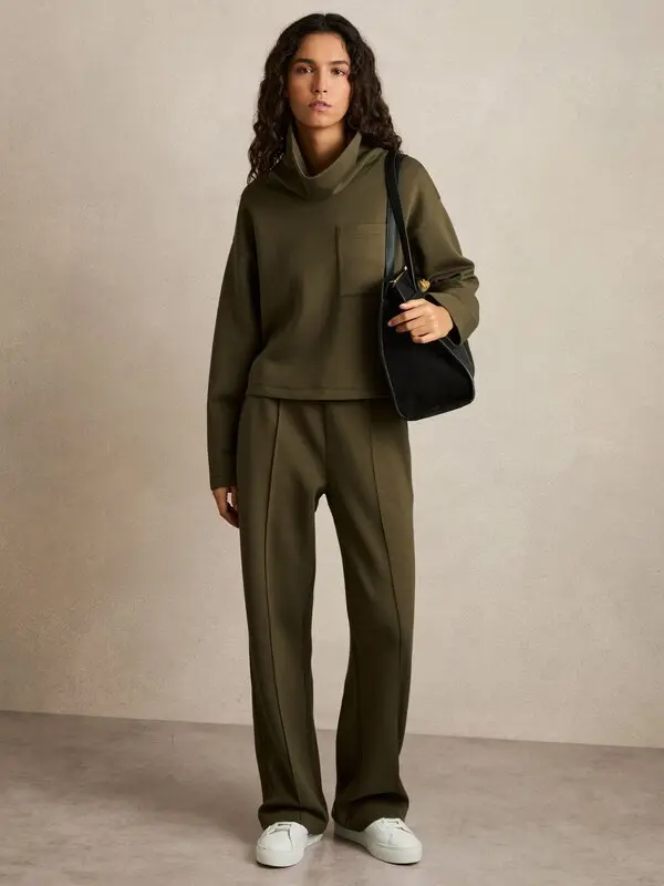 REISS Interlock Jersey Funnel Neck Sweatshirt - Khaki