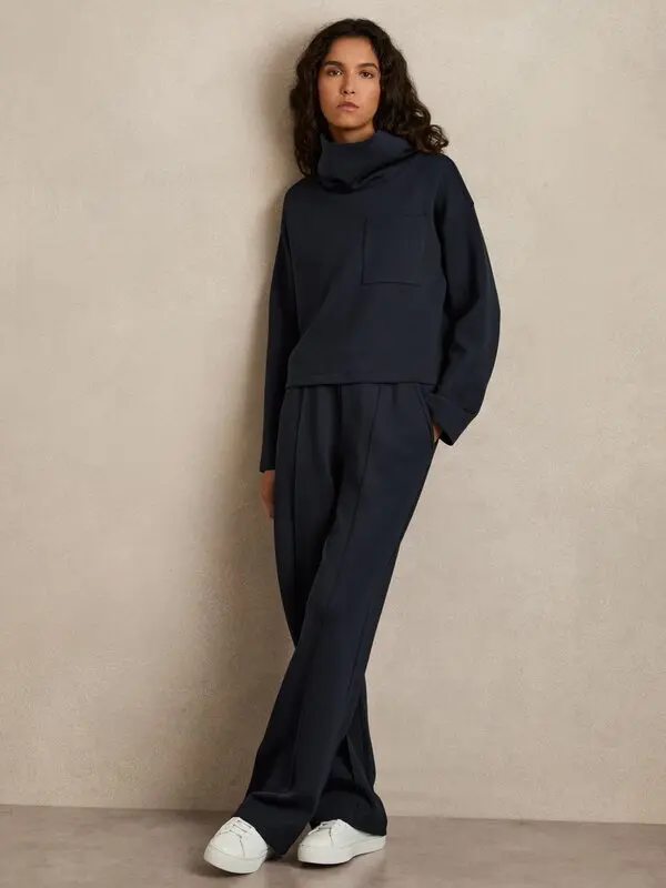 REISS Interlock Jersey Funnel Neck Sweatshirt - Navy