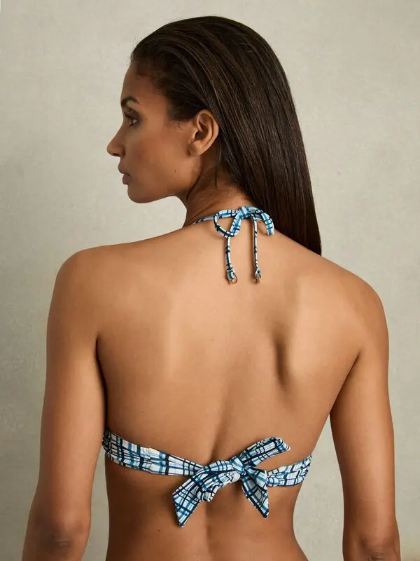 REISS Daniella Check Halterneck Bikini Top