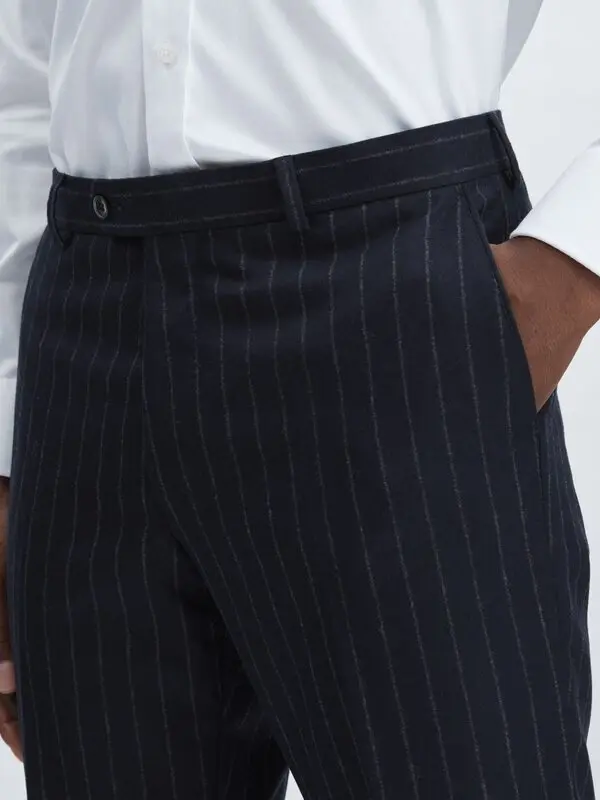 OSCAR JACOBSON 100% Wool Slim-fit Pinstripe Suit Trousers