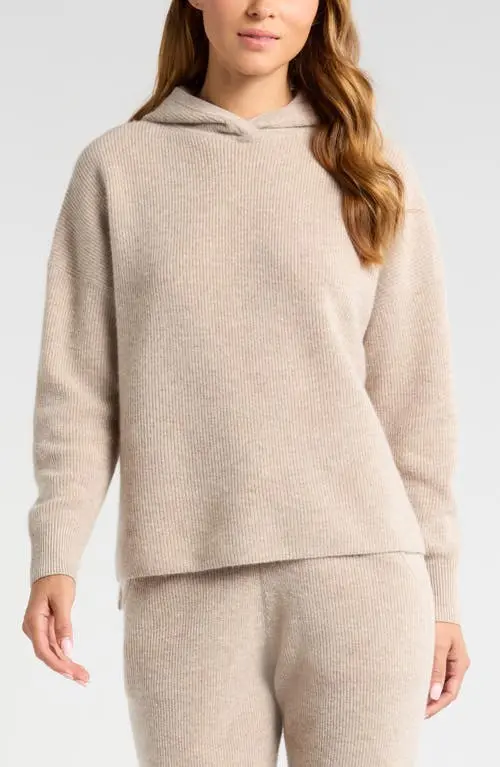 Zella Wool & Cashmere Rib Hoodie - Tan Oxford Heather