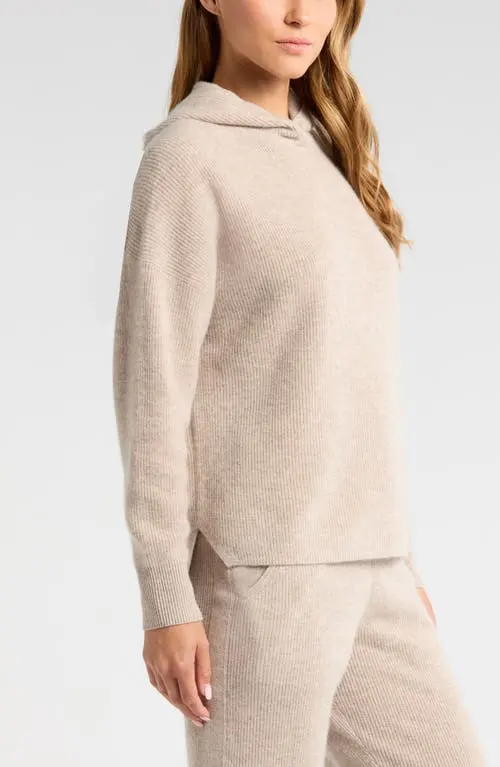 Zella Wool & Cashmere Rib Hoodie - Tan Oxford Heather