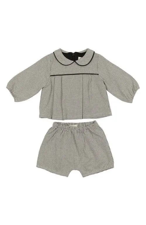 MANIÈRE Check Peter Pan Collar Top & Shorts Set - Black/ White