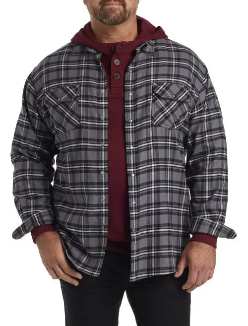 HARBOR BAY BY DXL Plaid Flannel Sport Shirt - Grey