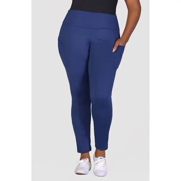 24SEVEN COMFORT APPAREL Ankle Length Pocket Leggings - Navy