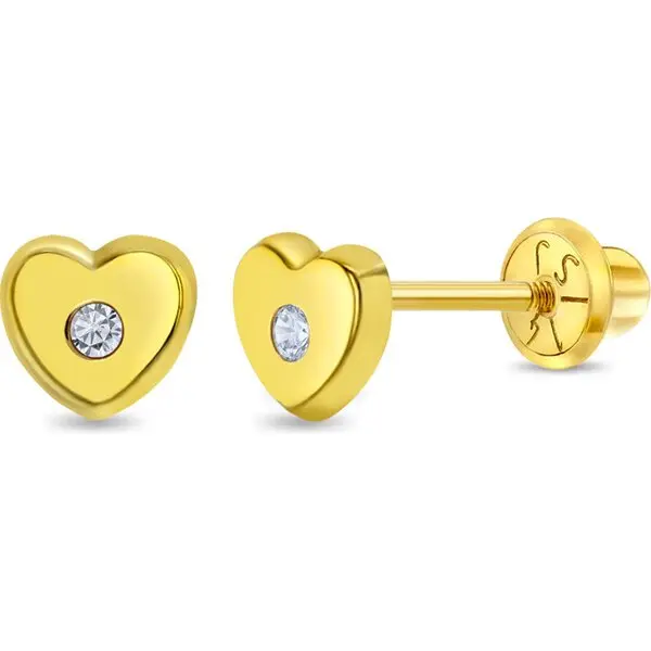 IN SEASON JEWELRY 14k Yellow Heart Cubic Zirconia Stud Earrings - Gold