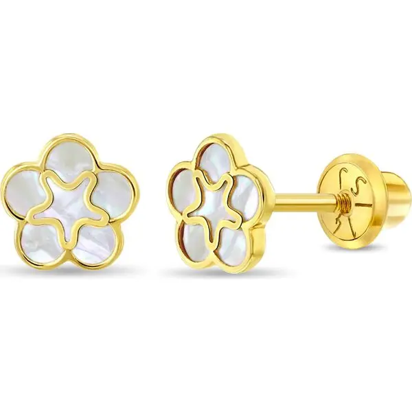 IN SEASON JEWELRY 14k Yellow Mother Of Pearl Flower Stud Earrings - Gold