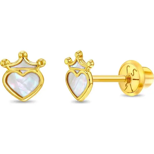 IN SEASON JEWELRY 14k Yellow Gold Mother Of Pearl Princess Heart Earrings - White