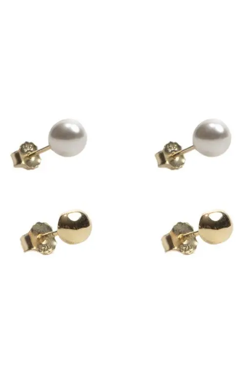 Argento Vivo Freshwater Pearl & Round Stud Earrings Set - Gold