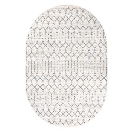 JONATHAN Y Moroccan Hype Boho Vintage Diamond Oval Area Rug - Cream/gray
