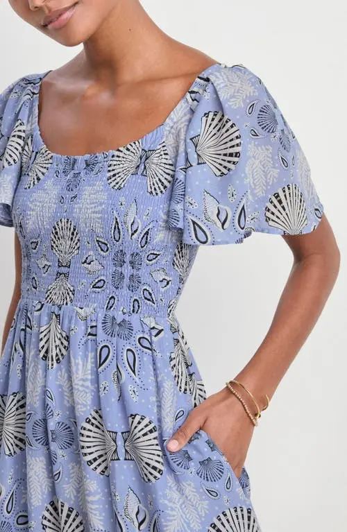 Vineyard Vines Smocked Flutter Sleeve Maxi Dress
