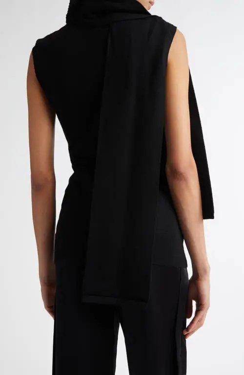 TOTEME Draped Scarf Merino Wool Blend Sweater - Black