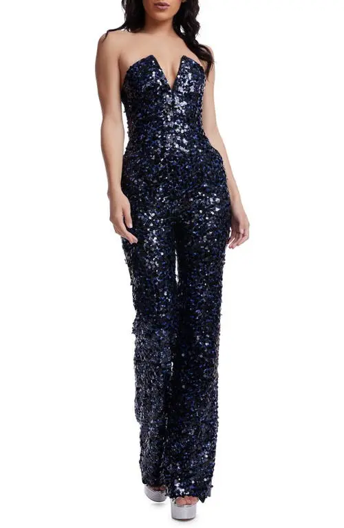 Dress The Population Fernanda Sequin Jumpsuit - Navy Multi