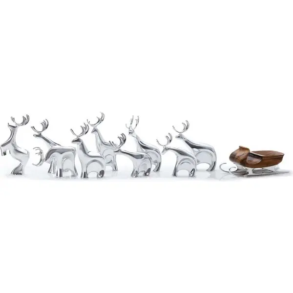NAMBE 10-piece Miniature Reindeer Set - Silver