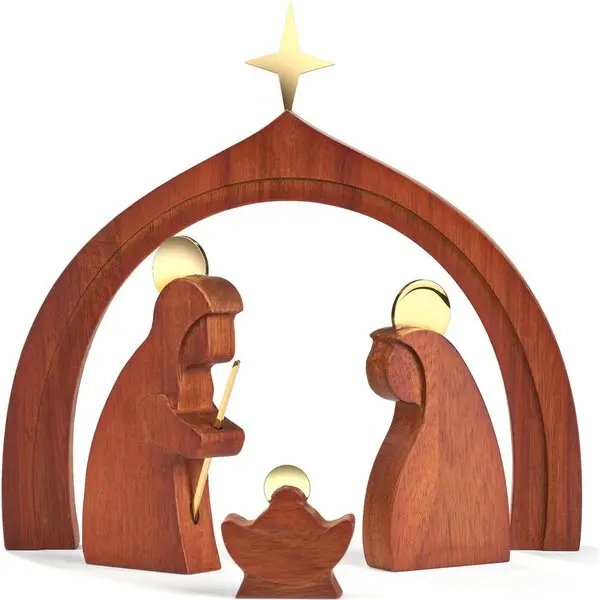 NAMBE Wood 4-piece Holy Family Nativity Scene - Brown