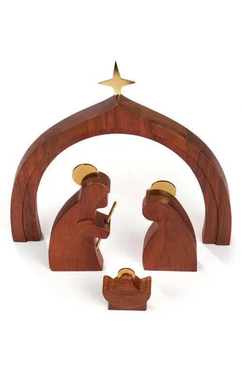 NAMBE Wood 4-piece Holy Family Nativity Scene - Brown
