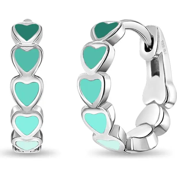 IN SEASON JEWELRY Heart Cascade Huggie Hoop Earrings - Green