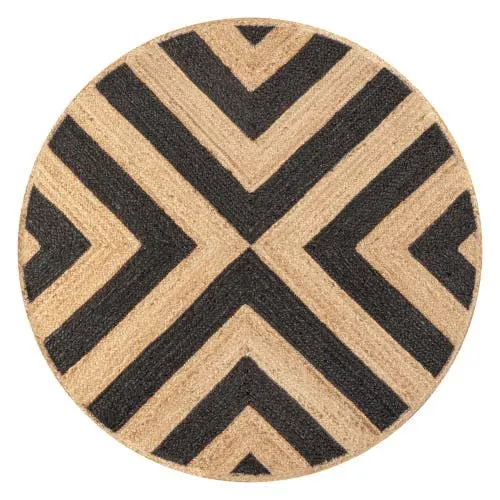 JONATHAN Y Piper Two-tone Chevron Round Jute Round Area Rug - Black/natural
