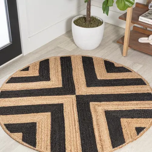 JONATHAN Y Piper Two-tone Chevron Round Jute Round Area Rug - Black/natural
