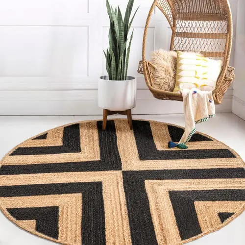 JONATHAN Y Piper Two-tone Chevron Round Jute Round Area Rug - Black/natural