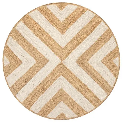 JONATHAN Y Piper Two-tone Chevron Round Jute Round Area Rug - Cream/natural