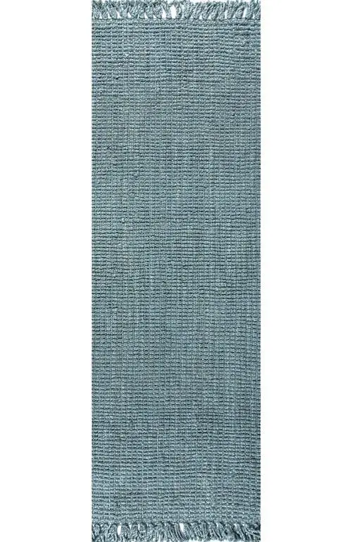 JONATHAN Y Pata Hand Woven Chunky Jute With Fringe Area Rug - Light Blue/gray