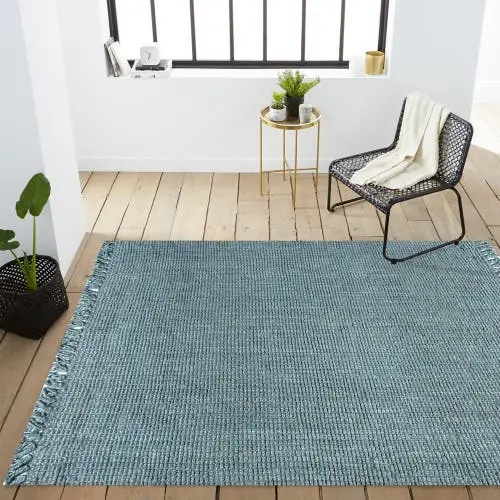 JONATHAN Y Pata Hand Woven Chunky Jute With Fringe Area Rug - Light Blue/gray