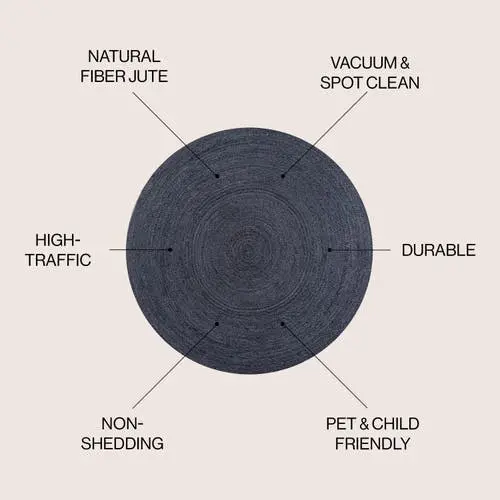 JONATHAN Y Zara Braided Coastal Cottage Round Jute Round Area Rug - Navy