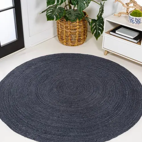 JONATHAN Y Zara Braided Coastal Cottage Round Jute Round Area Rug - Navy