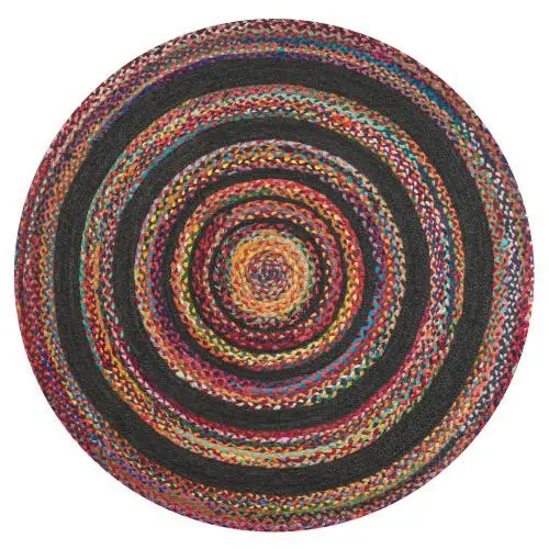JONATHAN Y Abyss Braided Bohemian Coastal Round Jute Round Area Rug - Red/multi