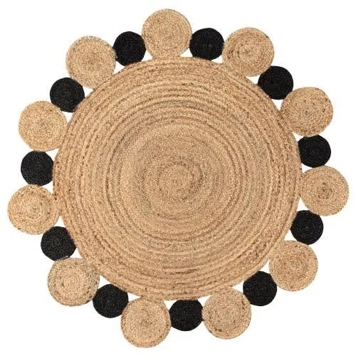 JONATHAN Y Ayana Two-tone Jute Hippy Circle Round Area Rug - Natural/black
