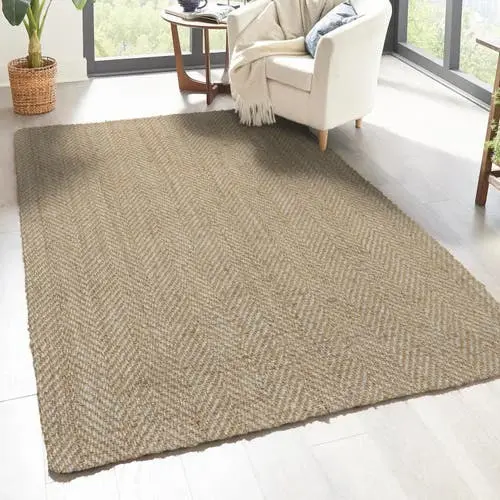 JONATHAN Y Espina Hand Woven Herringbone Chunky Jute Area Rug - Ivory