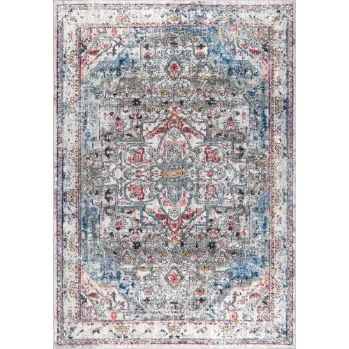 JONATHAN Y Maras Vintage Medallion Area Rug - Gray/red/turquoise