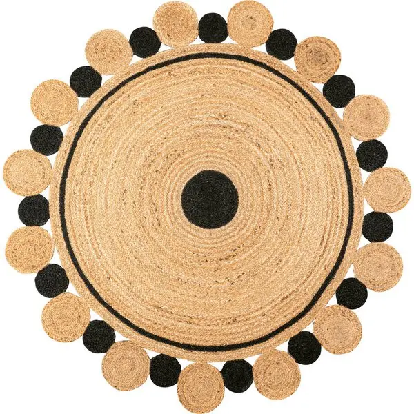 JONATHAN Y Aurora Two-tone Jute Hippy Circle Medallion Round Area Rug - Black/natural