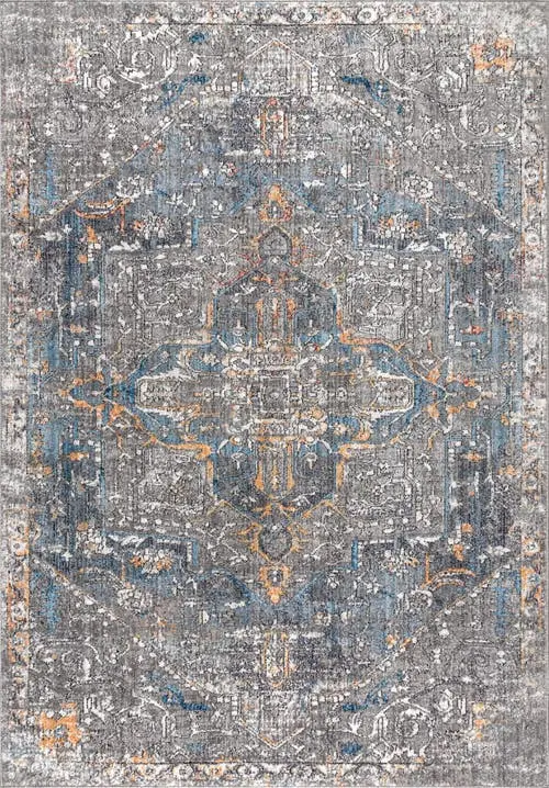 JONATHAN Y Izmir Vintage Medallion Area Rug - Gray/mustard/turquoise