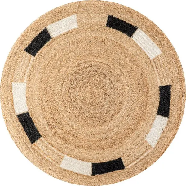 JONATHAN Y Porto Geometric Jute Circle Round Area Rug - Natural/cream/black