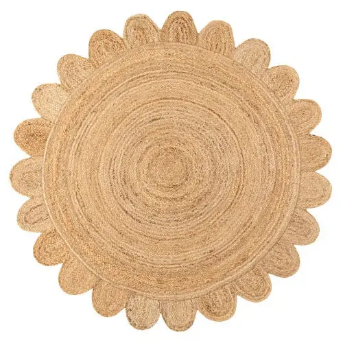 JONATHAN Y Petal Boho Jute Scalloped Circle Round Area Rug - Natural