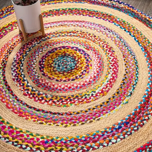 JONATHAN Y Isla Round Boho Braided Rag & Jute Round Area Rug