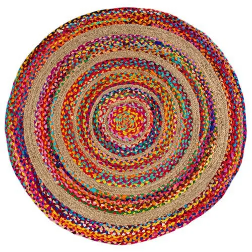 JONATHAN Y Isla Round Boho Braided Rag & Jute Round Area Rug - Multi/natural