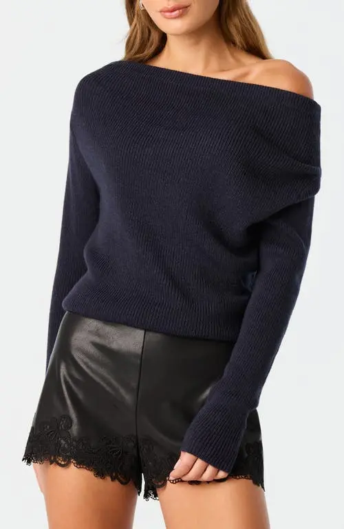 Astr The Label One-shoulder Ribbed Sweater - Navy