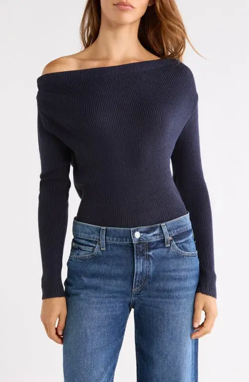 Astr The Label One-shoulder Ribbed Sweater - Navy