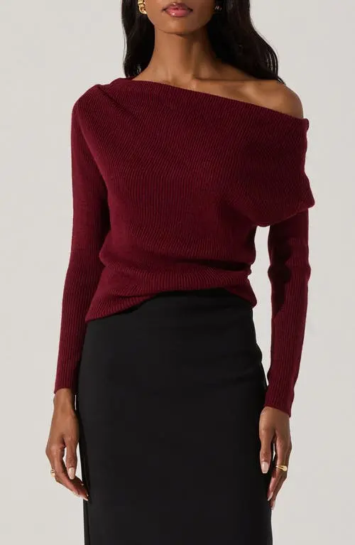 Astr The Label One-shoulder Rib Sweater - Wine