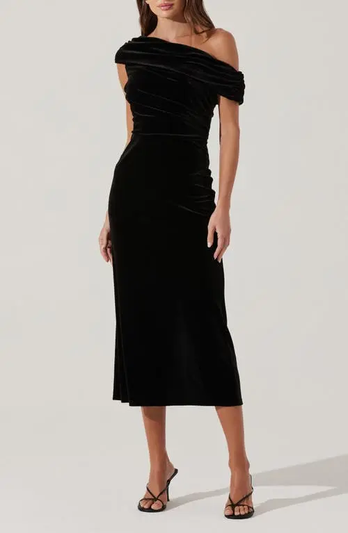Astr The Label One-shoulder Velvet Midi Dress - Black