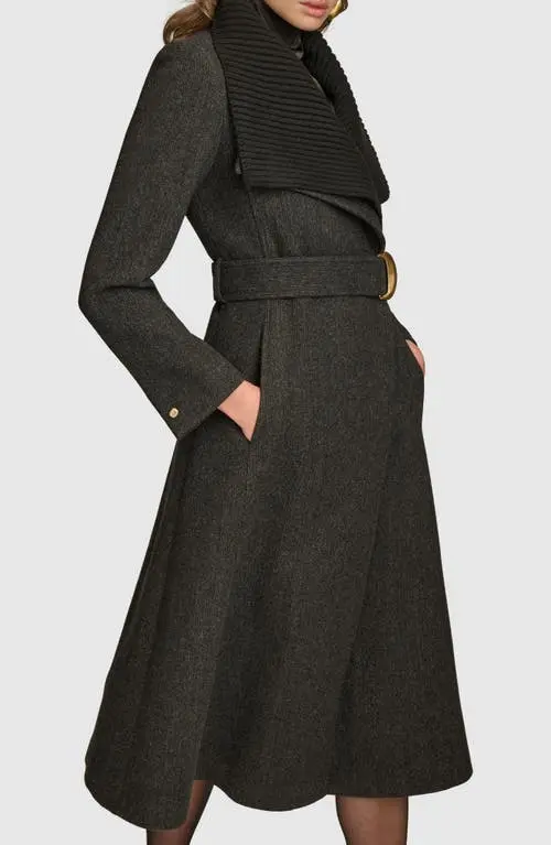 Donna Karan New York Rib Belted Wool-blend Wrap Coat With Bib