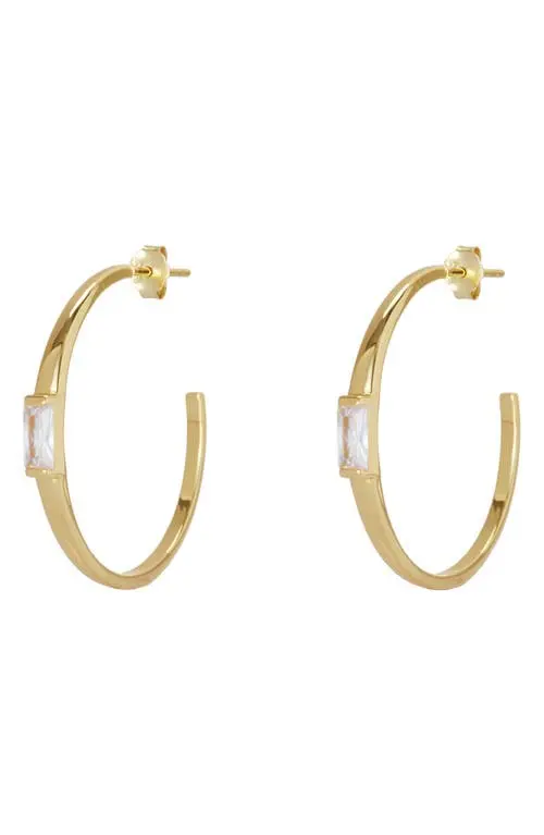 Argento Vivo Baguette Cubic Zirconia Hoop Earrings - Gold