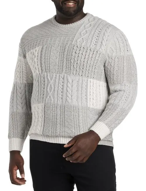 OAK HILL PREMIUM BY DXL Big & Tall Patchwork Crewneck Sweater