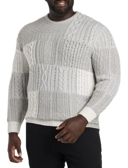 OAK HILL PREMIUM BY DXL Big & Tall Patchwork Crewneck Sweater