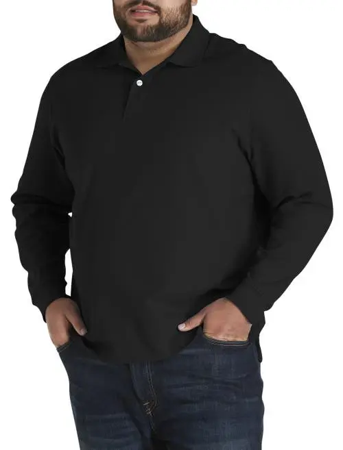 HARBOR BAY BY DXL Big & Tall Honeycomb Piqué Polo Shirt - Black